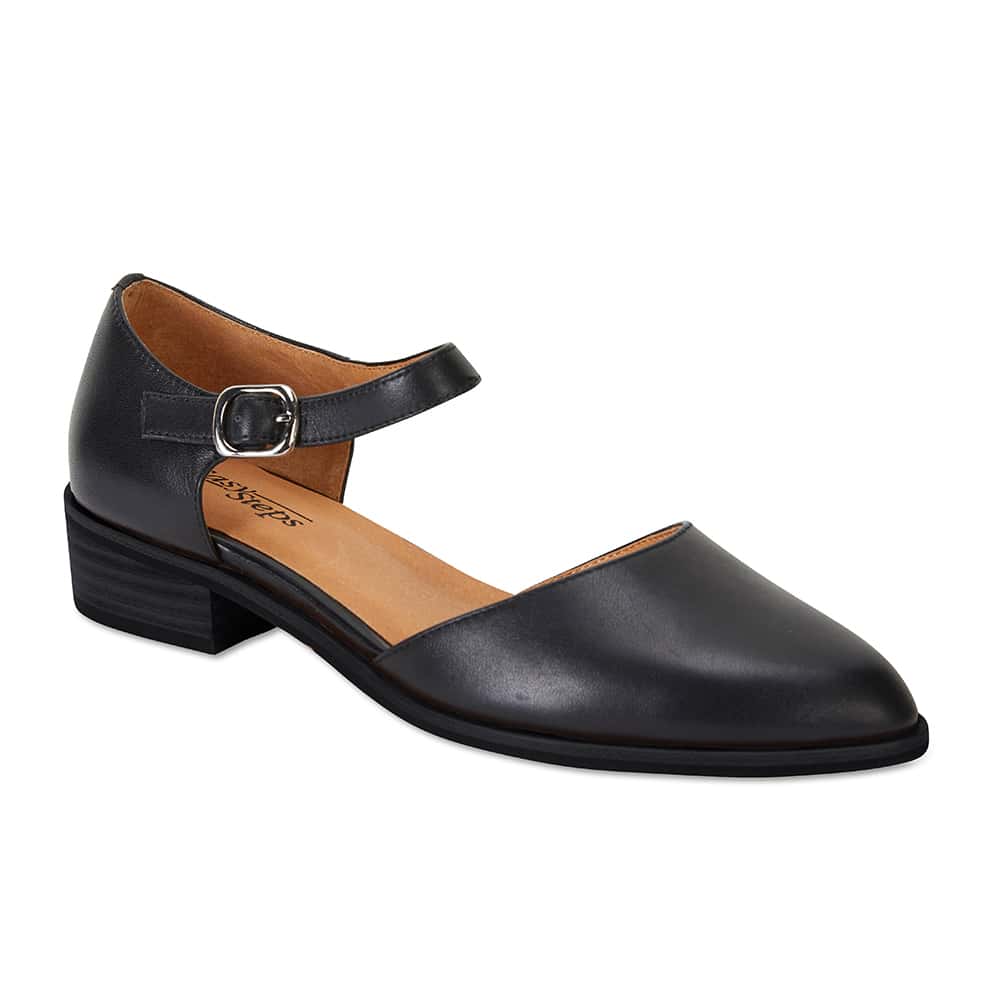 Jesinta Flat in Black Leather | Easy Steps | Shoe HQ
