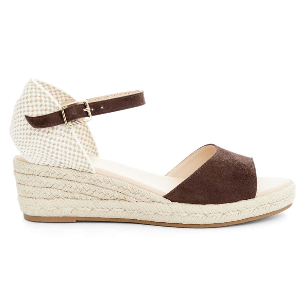 Regina Wedge in Chocolate Suede Raffia