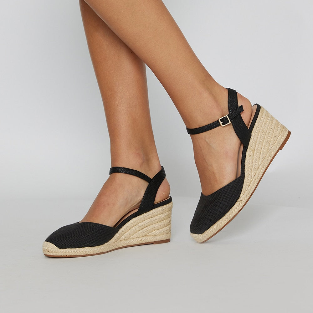 Santos Espadrille in Black Fabric | Easy Steps | Shoe HQ