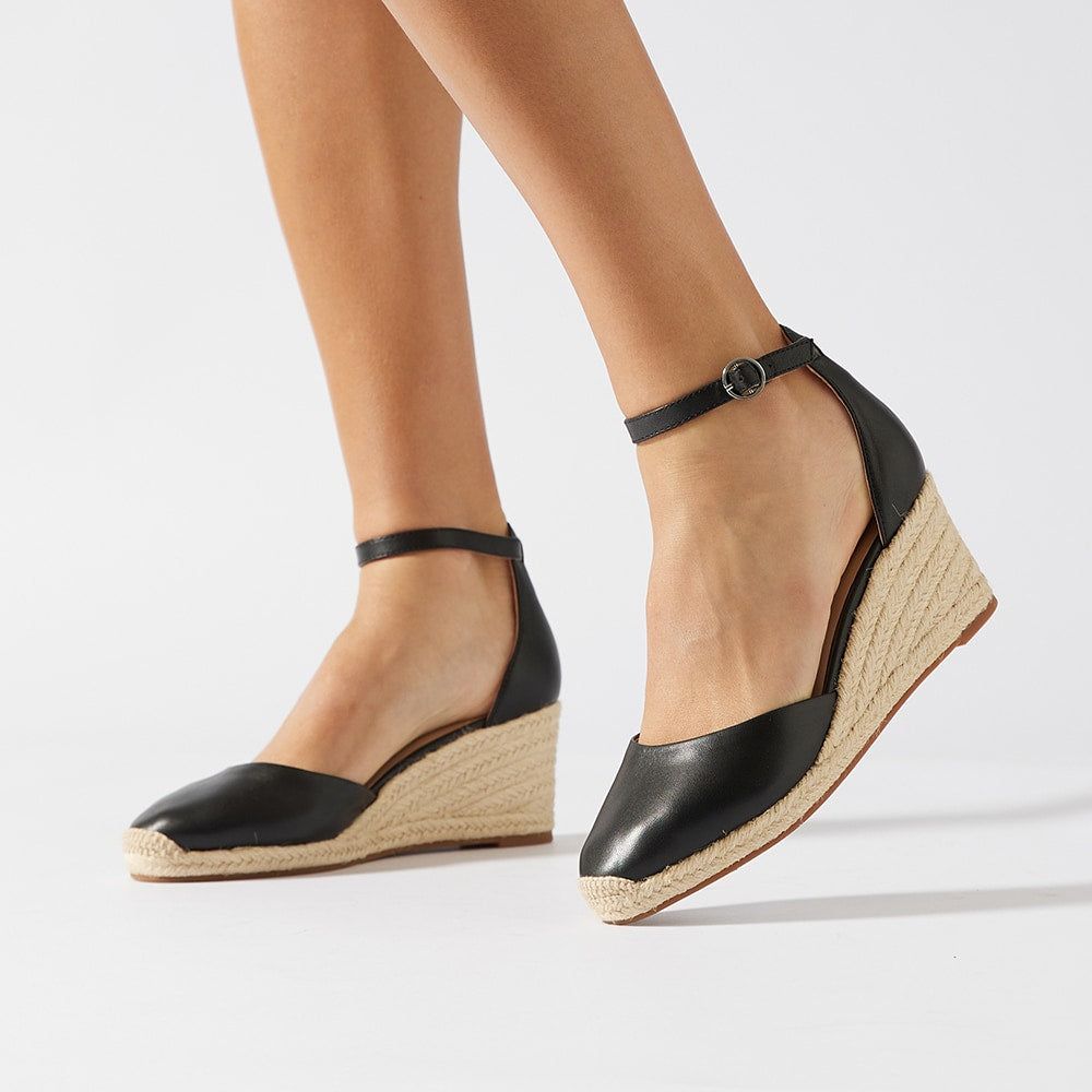 Peru Espadrille in Black Leather | Jane Debster | Shoe HQ