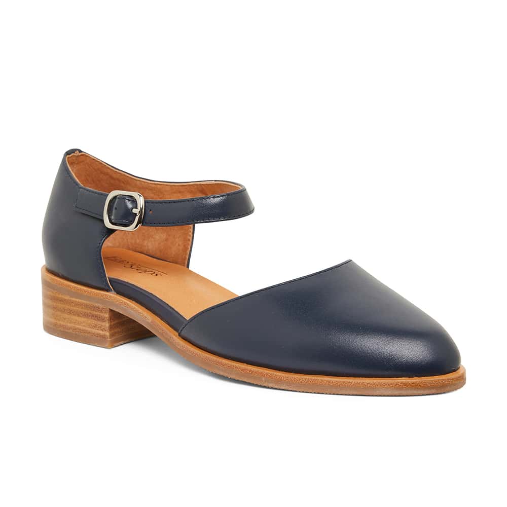 Jesinta Flat in Navy Leather | Easy Steps | Shoe HQ