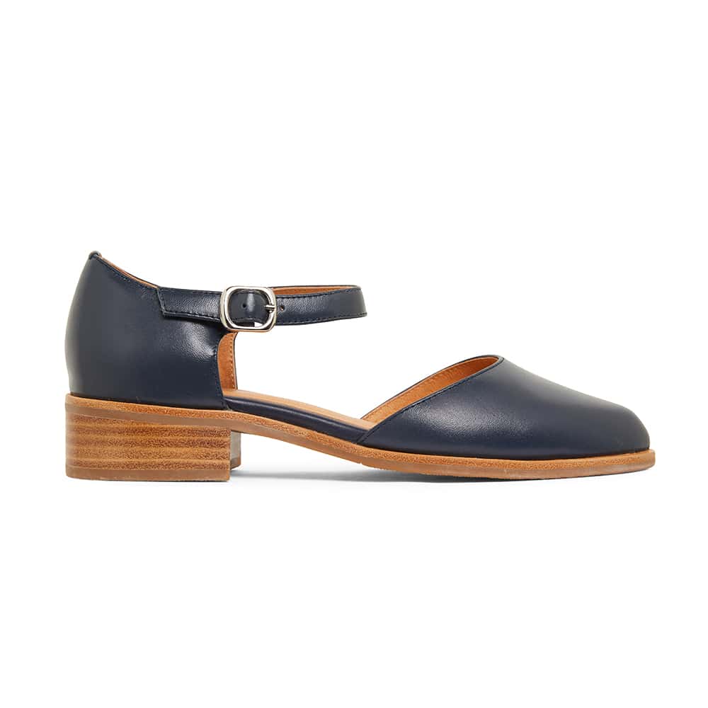 Jesinta Flat in Navy Leather | Easy Steps | Shoe HQ