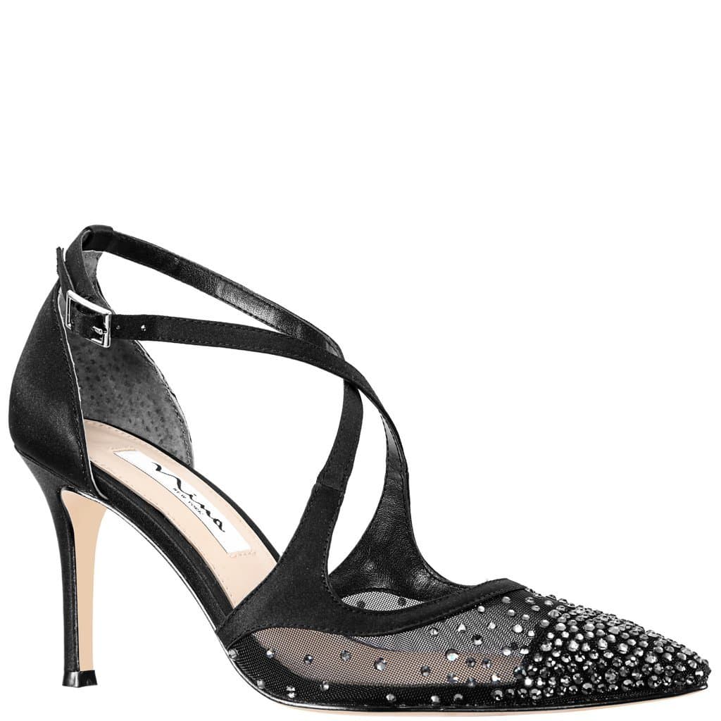 Conetta Heel in Black Satin | Nina | Shoe HQ