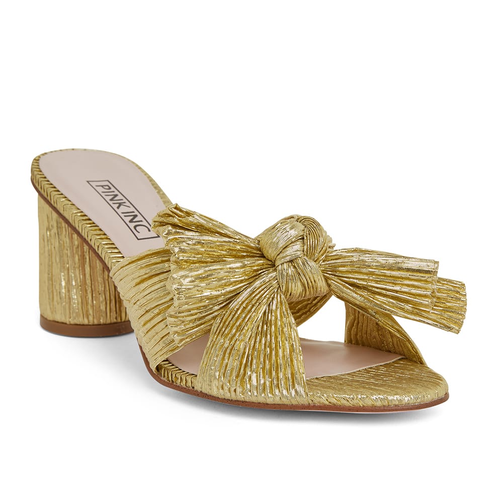 Surge Heel in Gold Fabric| Pink Inc | Shoe HQ