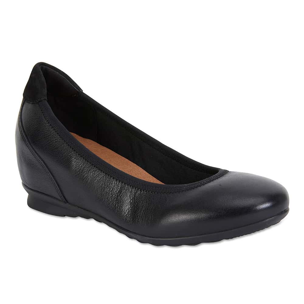 Norah Heel in Black Leather | Wide Steps | Shoe HQ